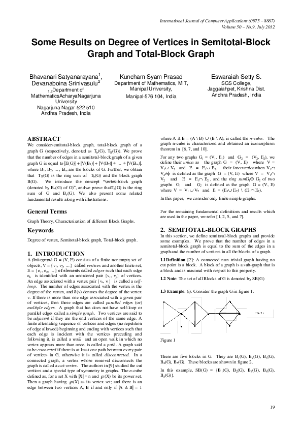 (PDF) Some Results on Degree of Vertices in Semitotal-Block Graph and Total-Block Graph General ...