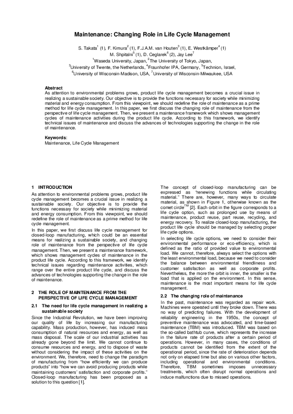 (PDF) Maintenance: Changing Role in Life Cycle Management