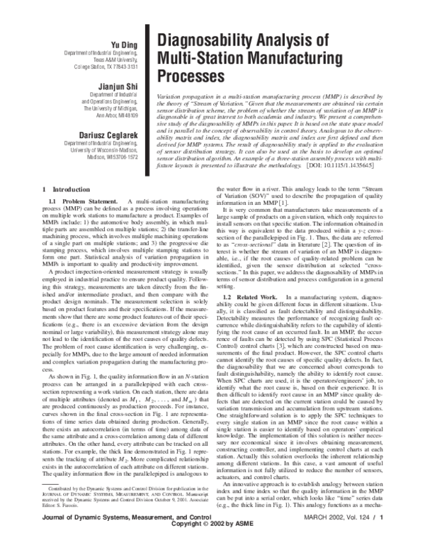 (PDF) Diagnosability Analysis of Multi-Station Manufacturing Processes
