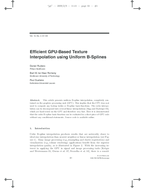 Pdf Efficient Gpu Based Texture Interpolation Using Uniform B Splines