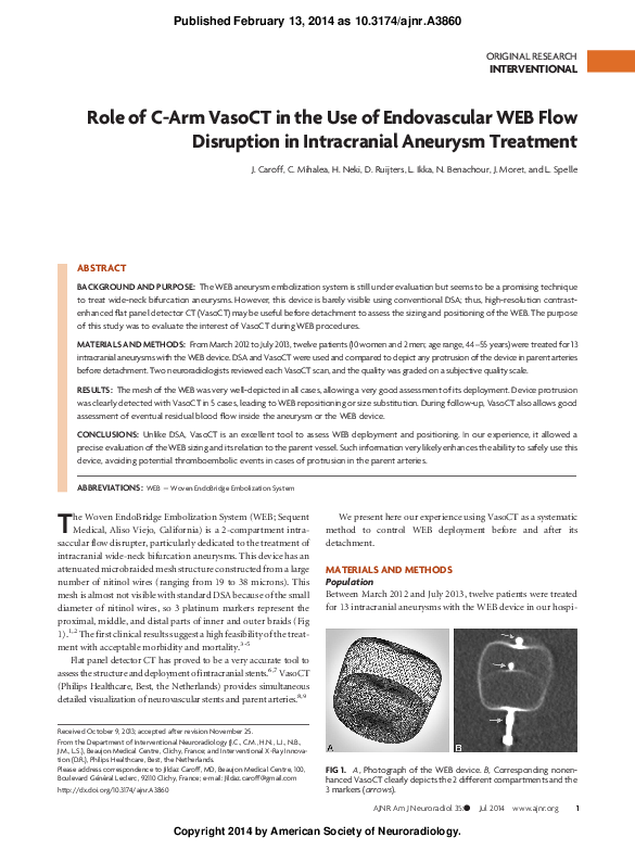 (PDF) Role of C-Arm VasoCT in the Use of Endovascular WEB Flow ...