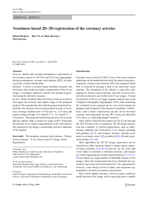 (PDF) Vesselness-based 2D–3D registration of the coronary arteries
