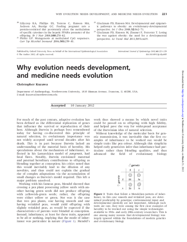 (PDF) Why evolution needs development, and medicine needs evolution ...