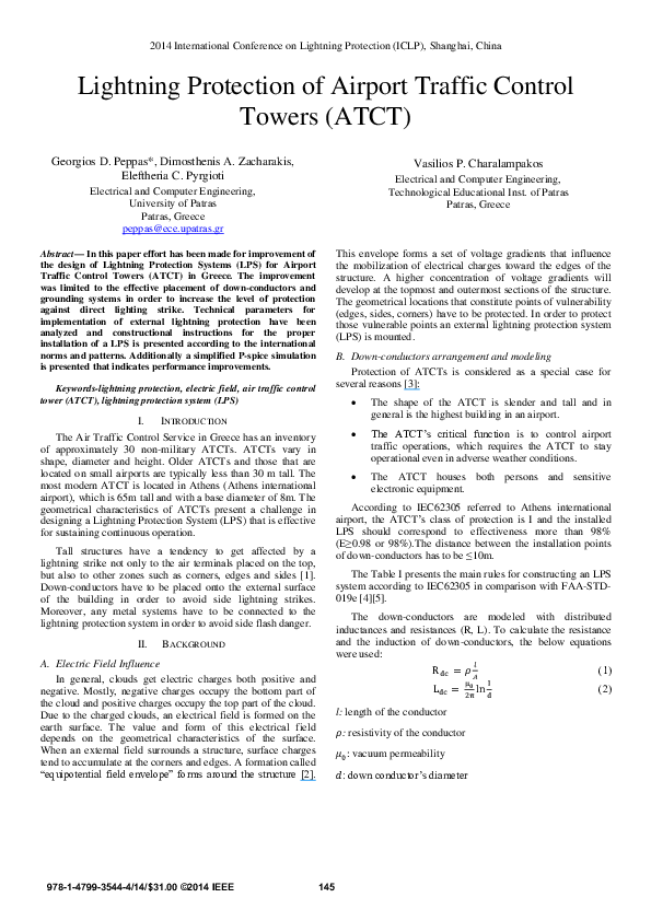 (PDF) Lightning protection of Airport Traffic Control Towers (ATCT)