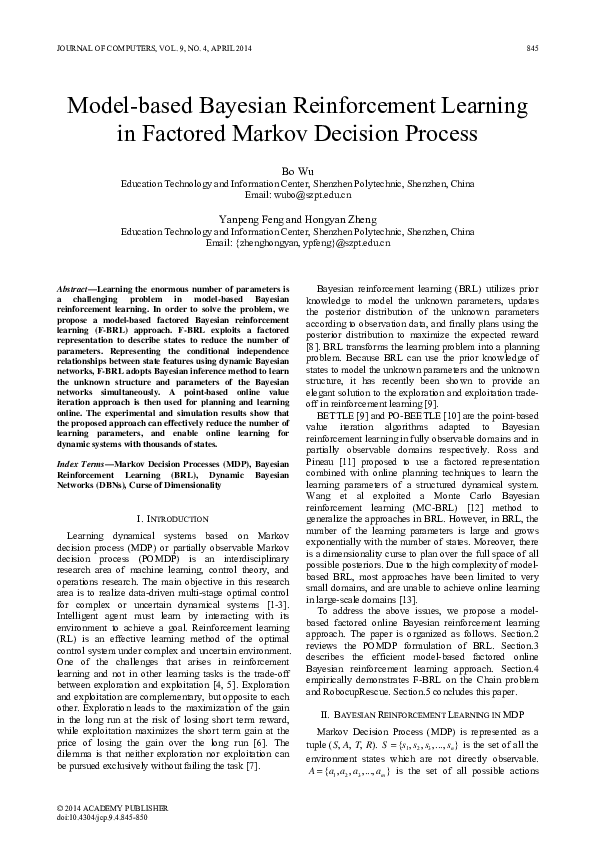 (PDF) Model-based Bayesian Reinforcement Learning in Factored Markov Decision Process