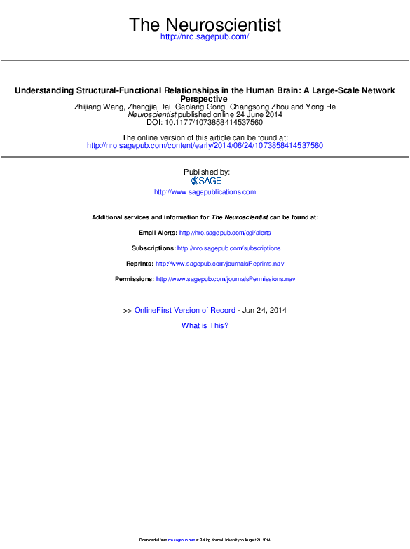 Pdf Understanding Structural Functional Relationships In The Human