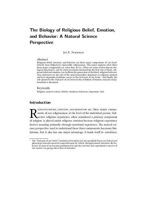 (PDF) The Biology of Religious Belief, Emotion, and Behavior: A Natural ...