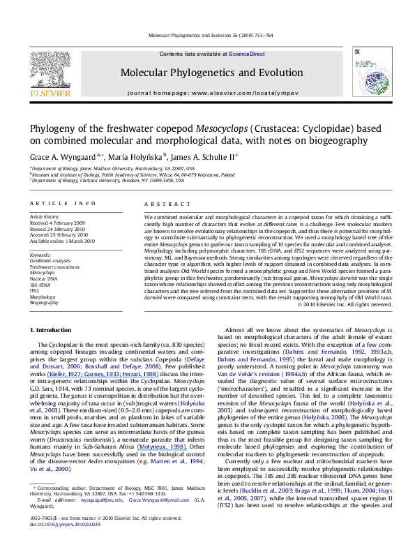 (PDF) Phylogeny of the freshwater copepod Mesocyclops (Crustacea ...