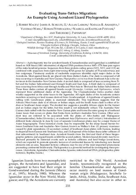(PDF) Acrodont Lizard Phylogenetics and Migration