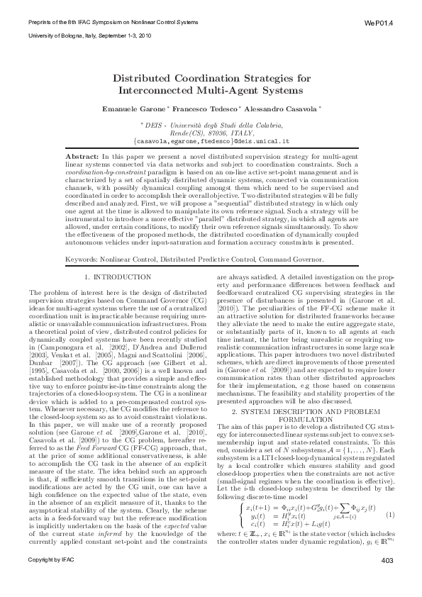 (PDF) Distributed Coordination for Multi-Agent Systems