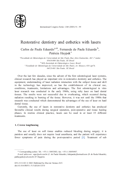 (PDF) Restorative dentistry and esthetics with lasers