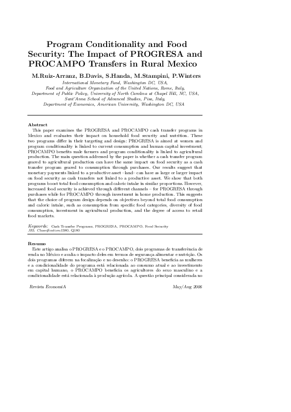 (PDF) Program Conditionality and Food Security: The Impact of PROGRESA ...