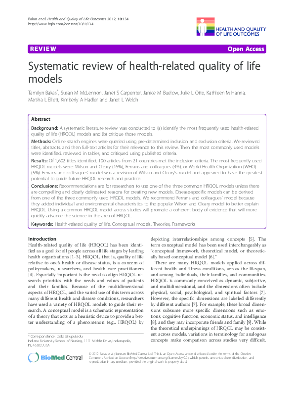 (PDF) Systematic review of health-related quality of life models