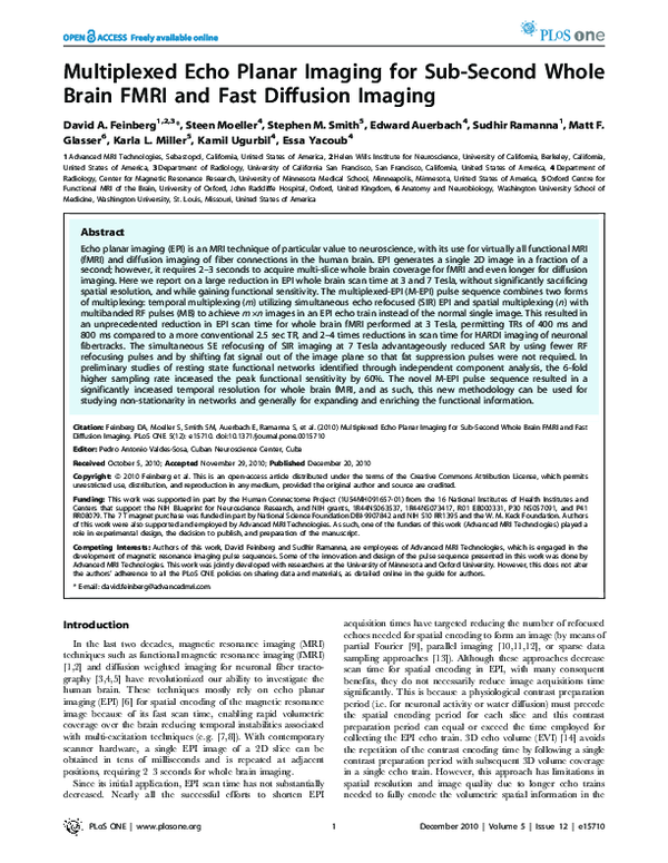 (PDF) Multiplexed Echo Planar Imaging for Sub-Second Whole Brain FMRI ...