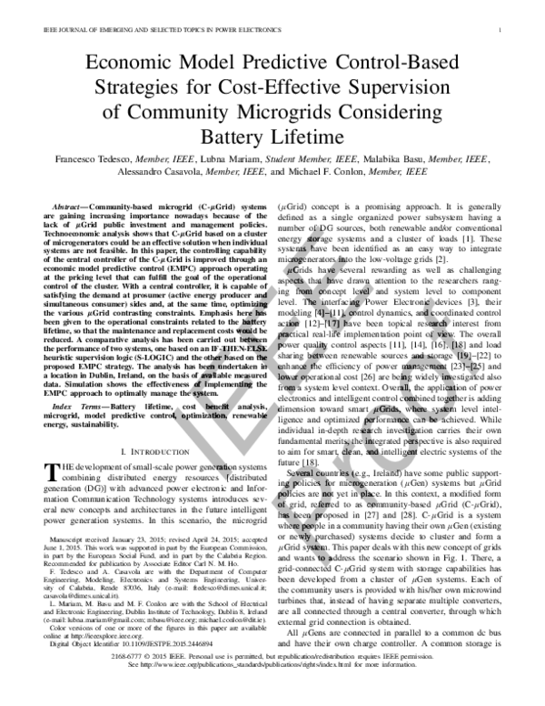 Pdf Economic Model Predictive Control Based Strategies For Cost Effective Supervision Of