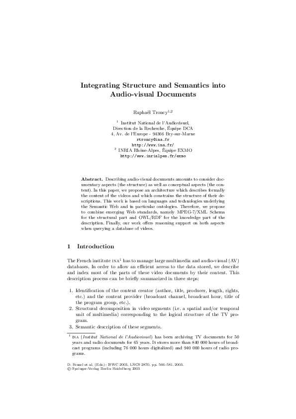 (PDF) Integrating Structure and Semantics into Audio-visual Documents