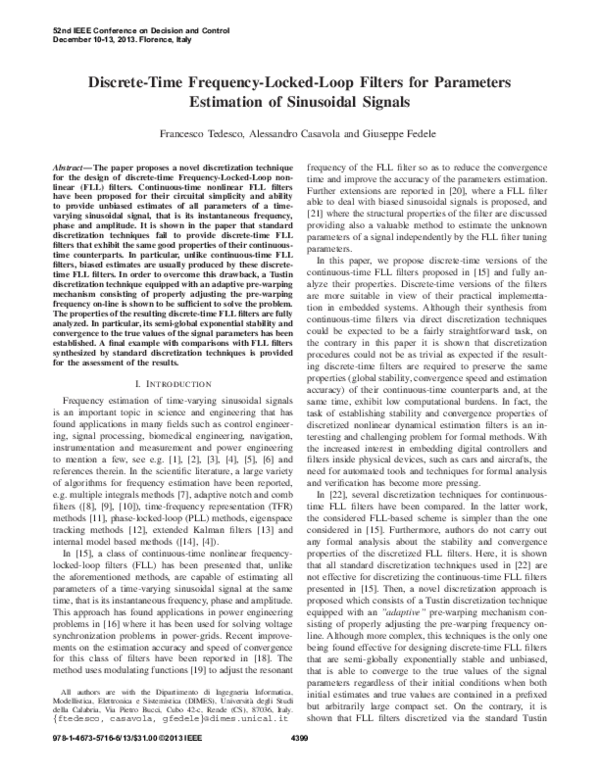 Pdf Discrete Time Frequency Locked Loop Filters For Parameters