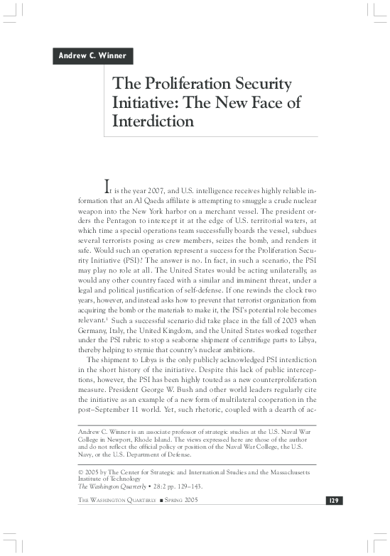 (PDF) The proliferation security initiative: The new face of interdiction