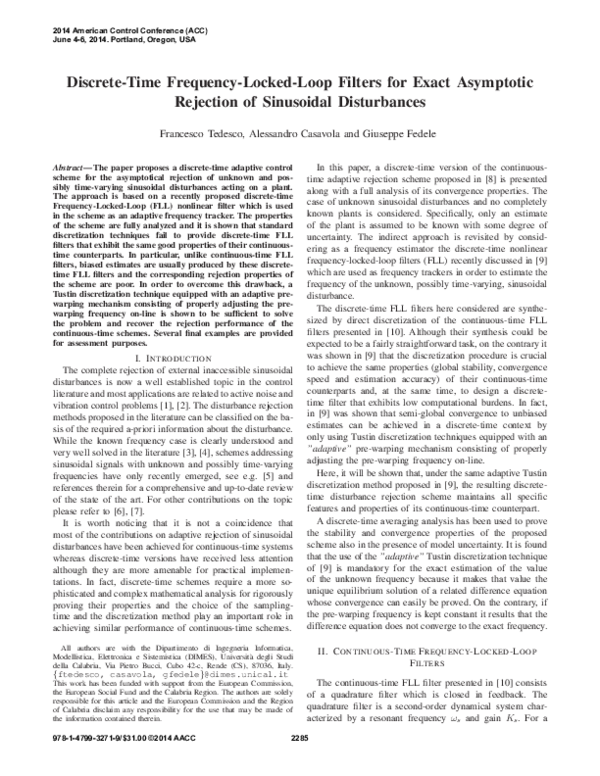 Pdf Discrete Time Frequency Locked Loop Filters For Exact Asymptotic