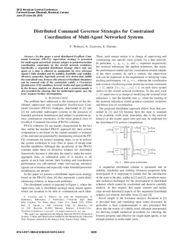 (PDF) Distributed Command Governor Strategies for Constrained Coordination of Multi-Agent ...
