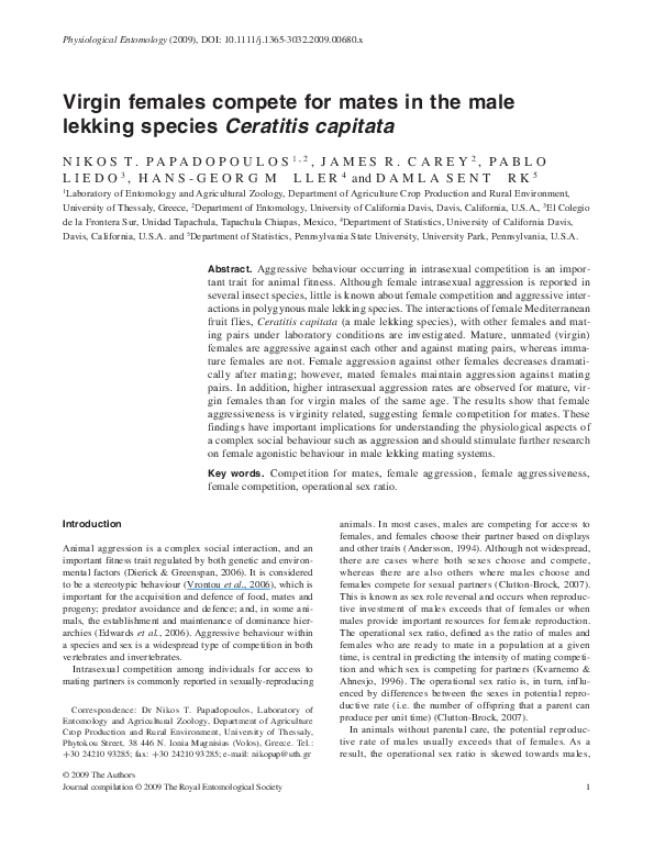 (PDF) Virgin females compete for mates in the male lekking species ...