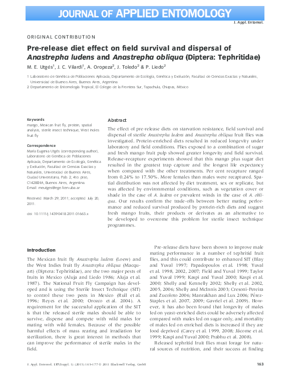 (PDF) Pre-release diet effect on field survival and dispersal of ...