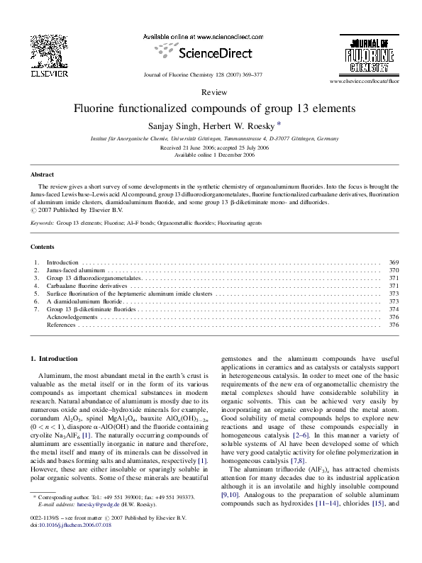 (PDF) Fluorine functionalized compounds of group 13 elements