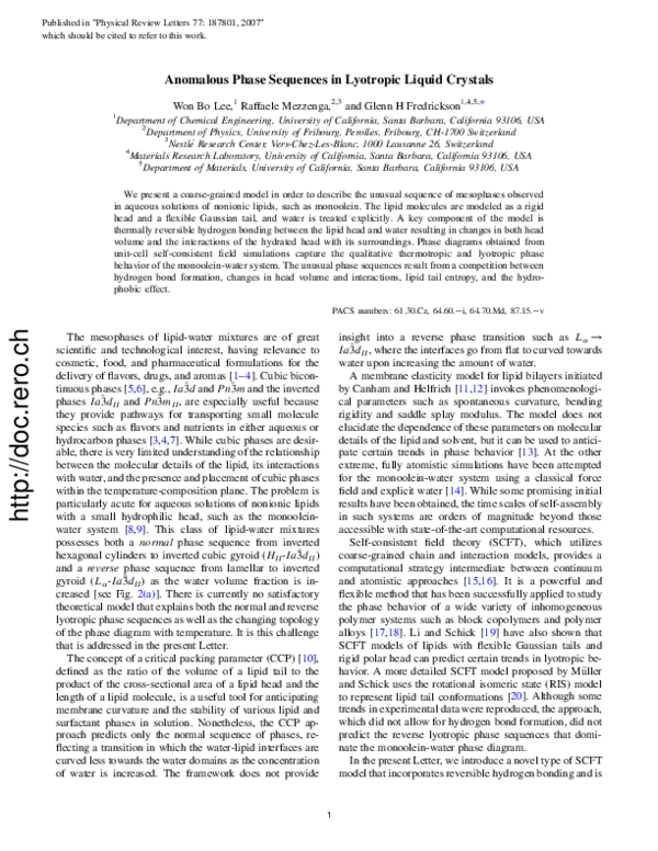 (PDF) Anomalous Phase Sequences in Lyotropic Liquid Crystals