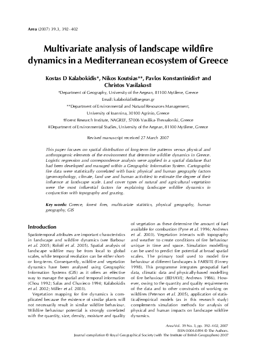 Pdf Multivariate Analysis Of Landscape Wildfire Dynamics In A Mediterranean Ecosystem Of Greece