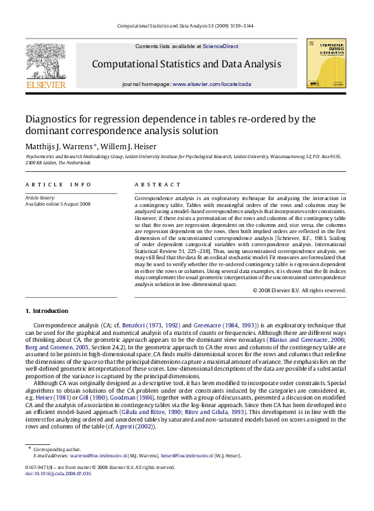 (PDF) Diagnostics for regression dependence in tables re-ordered by the ...