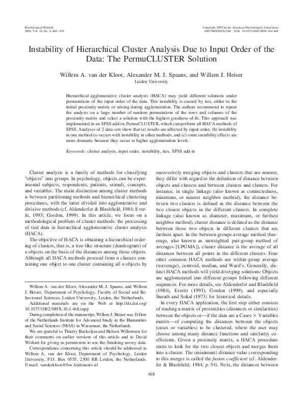 (PDF) Instability of Hierarchical Cluster Analysis Due to Input Order ...