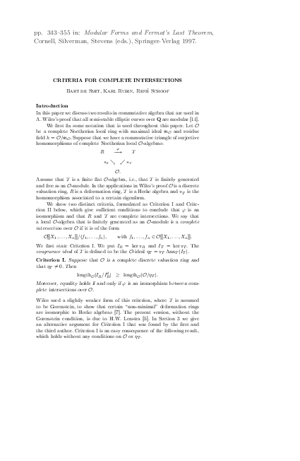(PDF) Criteria for Complete Intersections