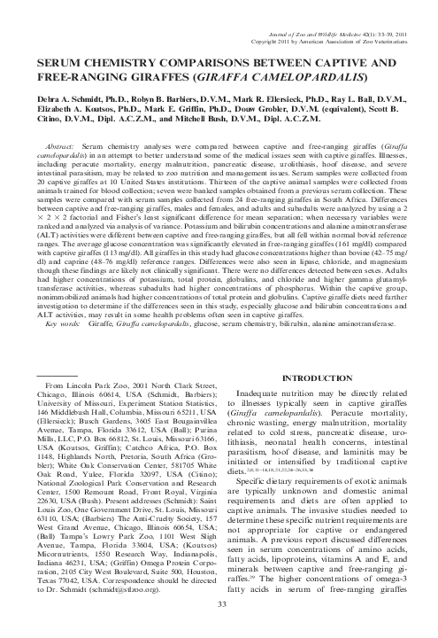 Pdf Serum Chemistry Comparisons Between Captive And Free Ranging