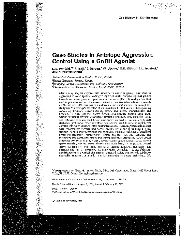 (PDF) Case studies in antelope aggression control using a GnRH agonist