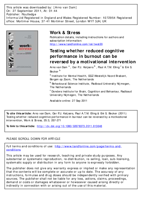 (PDF) Testing whether reduced cognitive performance in burnout can be ...
