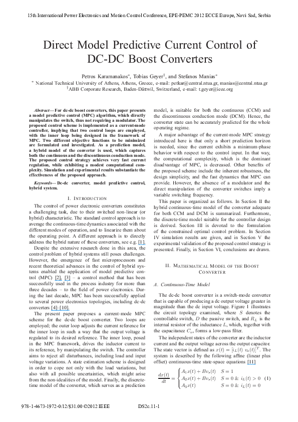 (PDF) Direct model predictive current control of DC-DC boost converters