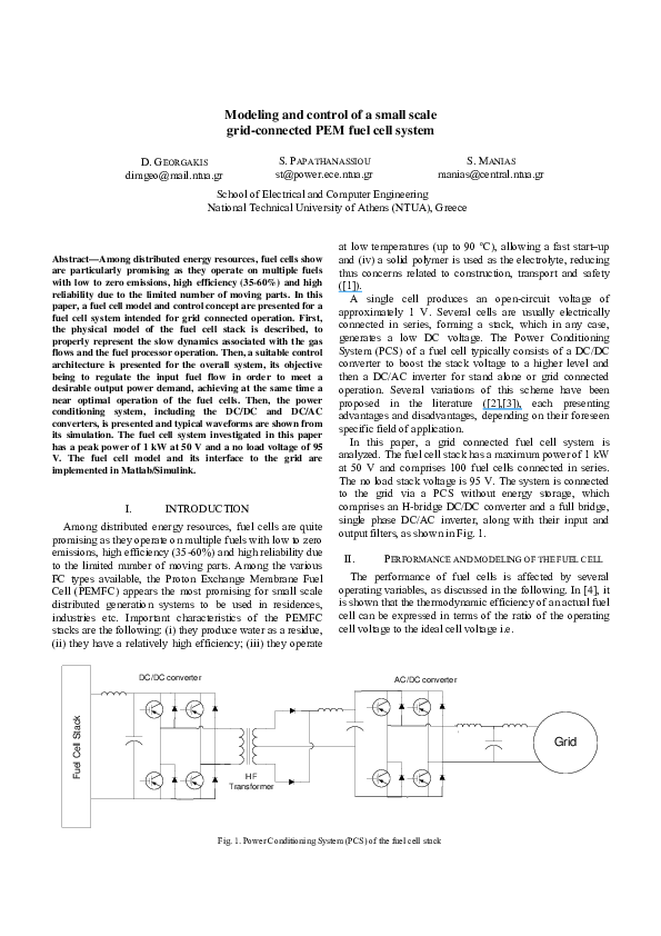 (PDF) Modeling and Control of a Small Scale Grid-connected PEM Fuel Cell System