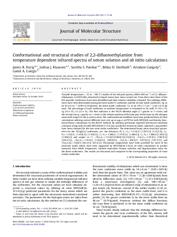 (PDF) Conformational and structural studies of 2,2-difluoroethylamine ...