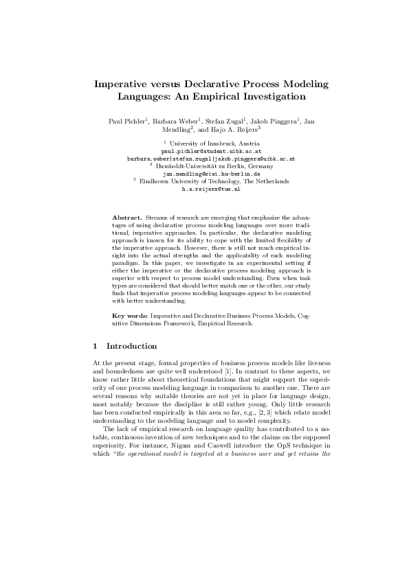 (PDF) Imperative versus Declarative Process Modeling Languages: An Empirical Investigation