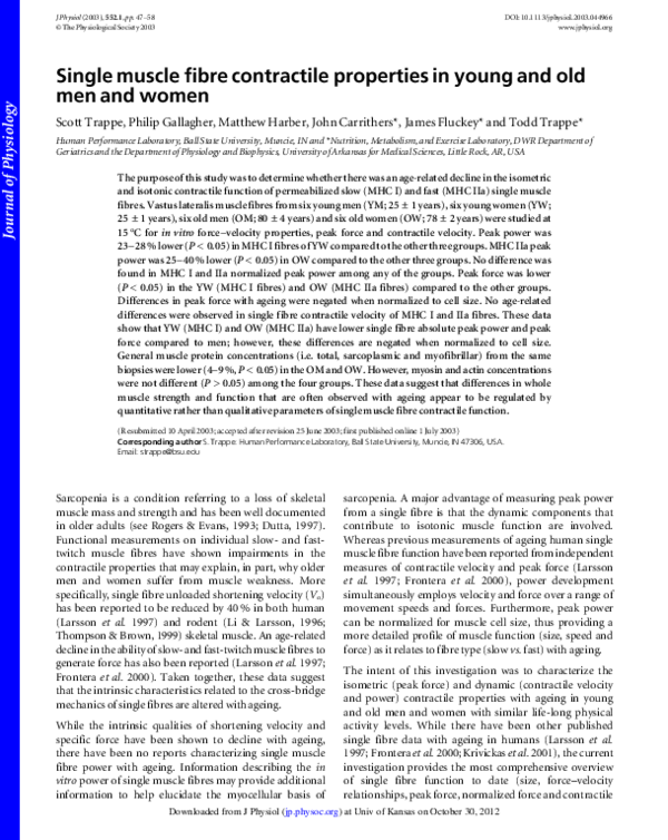 (PDF) Aging human skeletal muscle: Single muscle fiber contractile ...