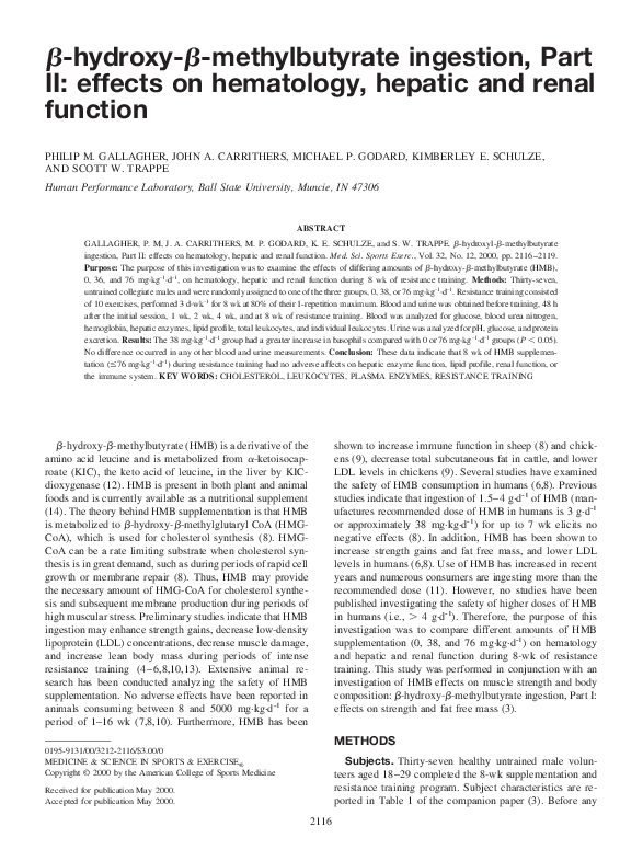 (PDF) Beta hydroxy-beta-methylbutyrate ingestion, Part II: effects on ...