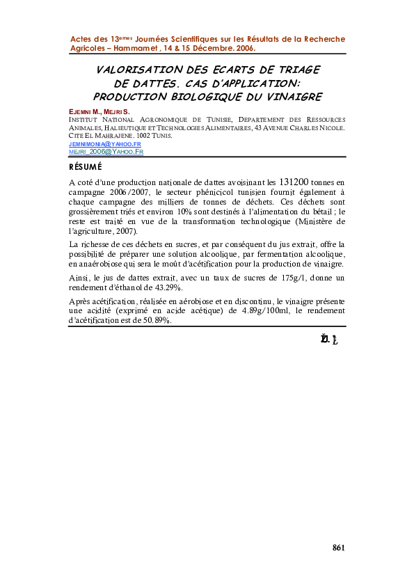 (PDF) Valorisation Des Ecarts De Triage De Dattes. Cas D'Application ...