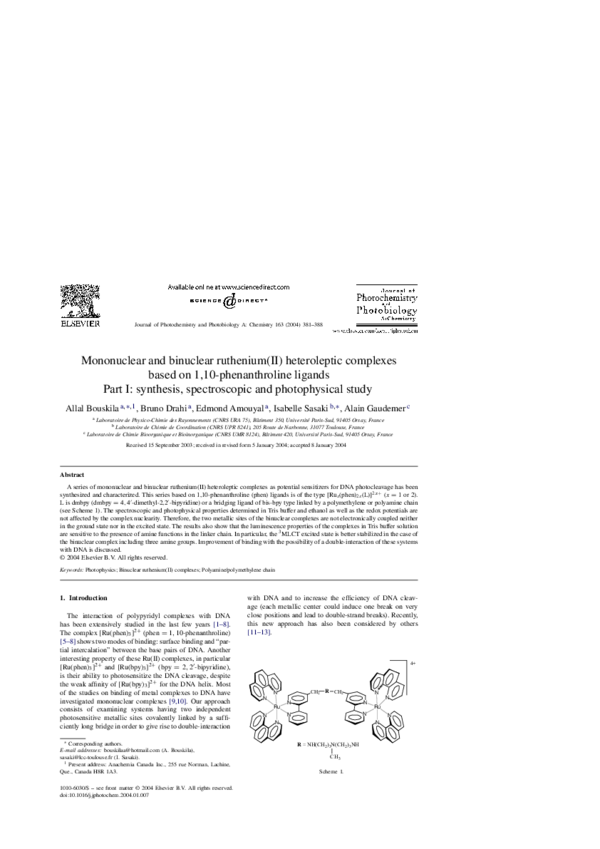 (PDF) Mononuclear and binuclear ruthenium(II) heteroleptic complexes based on 1,10 ...