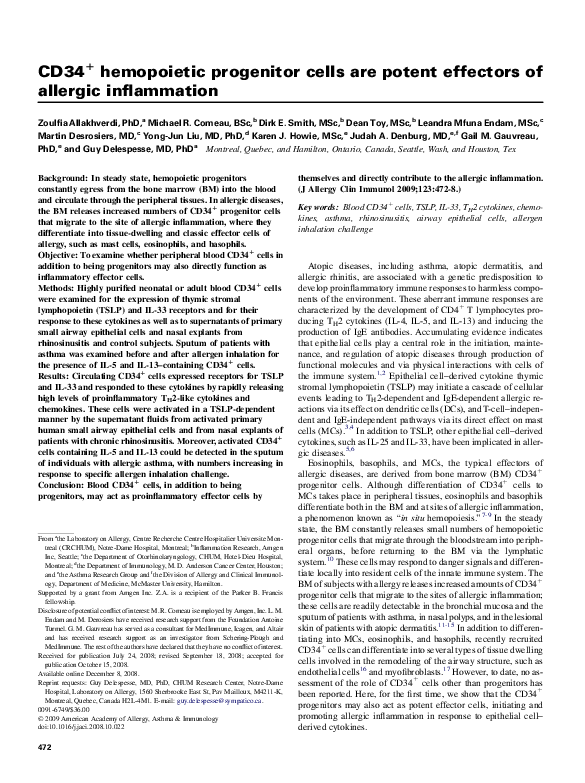 (PDF) CD34+ hemopoietic progenitor cells are potent effectors of ... (PDF) CD34+ hemopoietic progenitor cells are potent effectors of ...