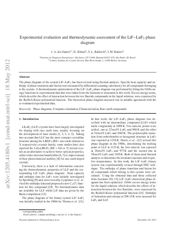 (PDF) Experimental evaluation and thermodynamic assessment of the LiF ...