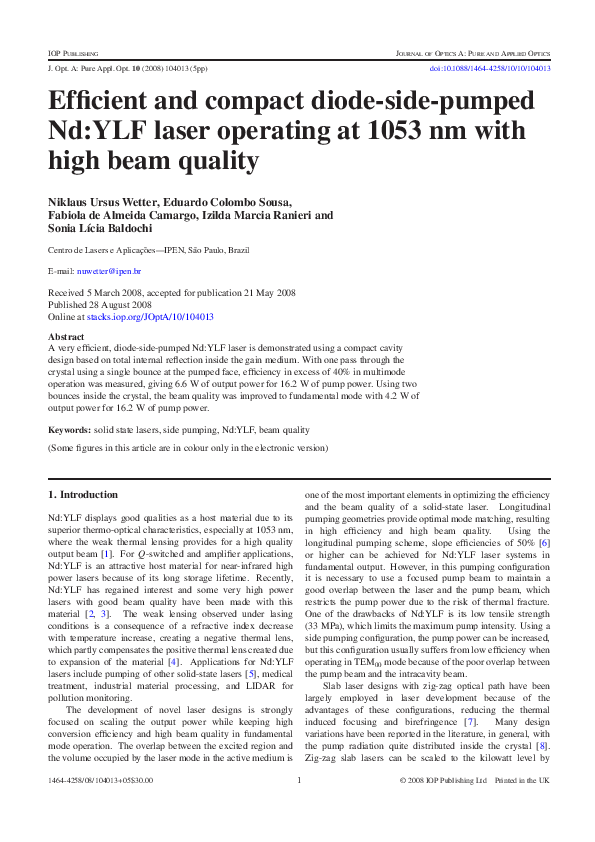 (PDF) Efficient and compact diode-side-pumped Nd:YLF laser operating at ...