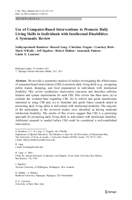(PDF) Use of Computer-Based Interventions to Promote Daily Living ...