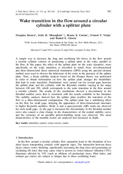 (PDF) Wake transition in the flow around a circular cylinder with a splitter plate