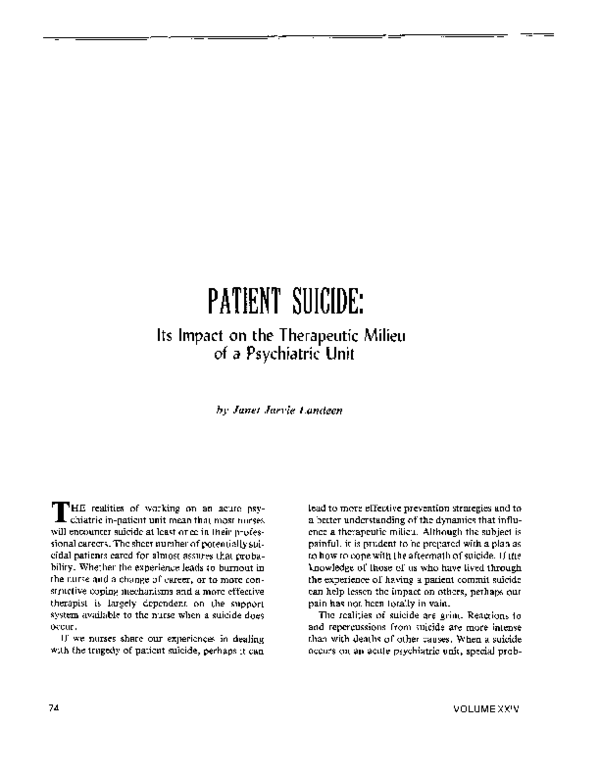 (PDF) PATIENT SUICIDE: Its Impact on the Therapeutic Milieu of a ...