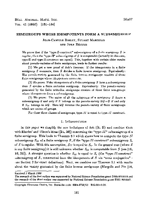 Pdf Semigroups Whose Idempotents Form A Subsemigroup